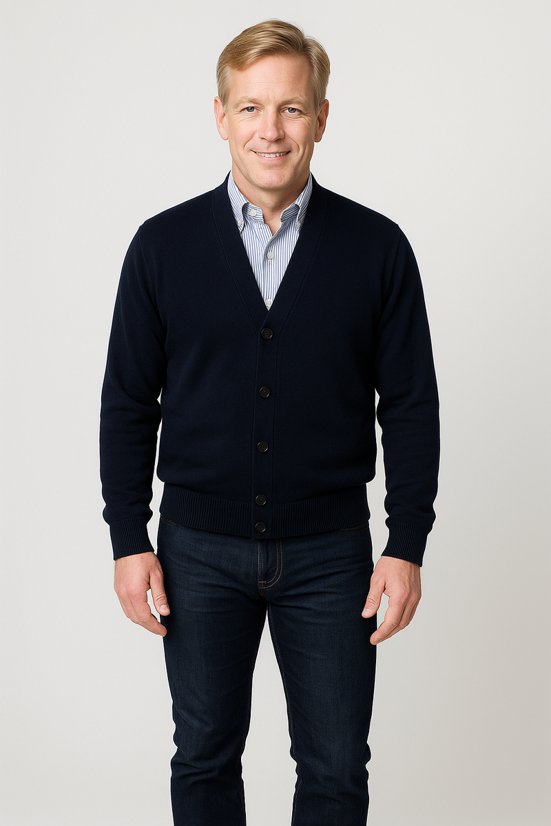 Merino Wool Cardigan in Navy – Gionfriddo Sportswear